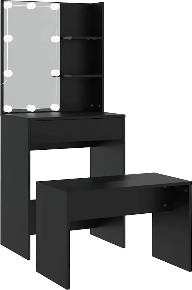 Set toaletního stolku s LED černý kompozitní dřevo 3114132