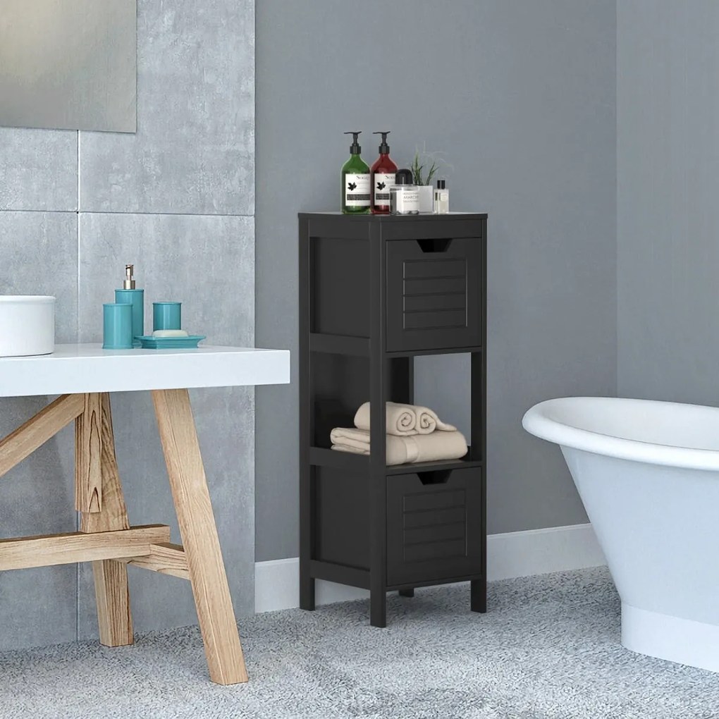 Costway Dřevěná koupelnová komoda se 2 zásuvkami – 30 × 30 × 89 cm, černý