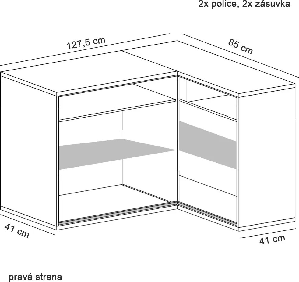 MEDIOLAN | rohová komoda M15 PRAVÁ + dekorační deska + KOVOVÉ NOŽIČKY | natural hikora