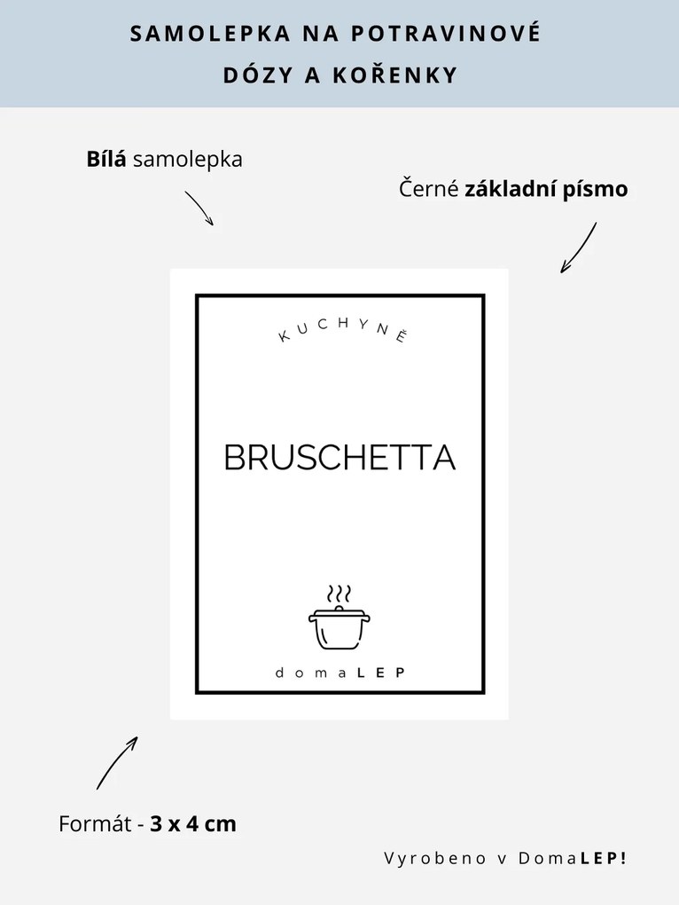Samolepka na kořenky BRUSCHETTA bílá 3 × 4 cm základní písmo