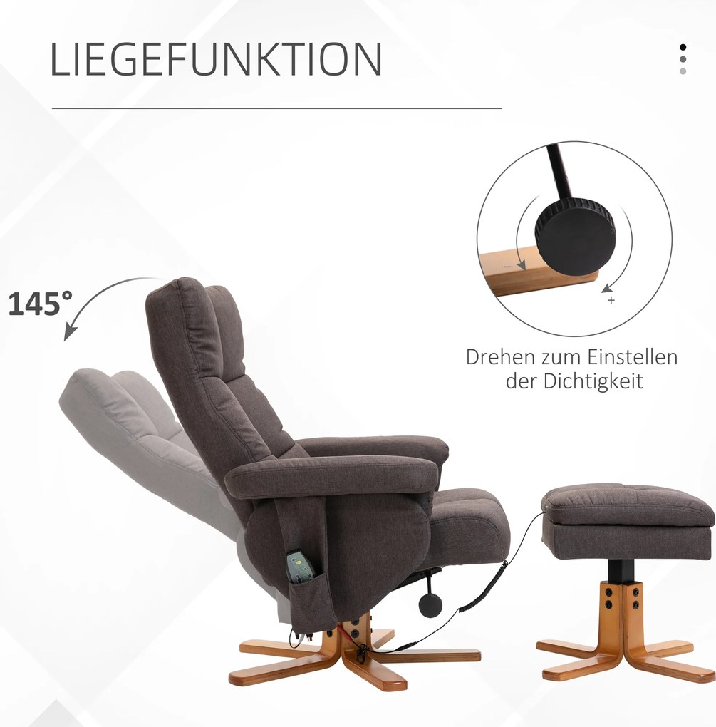 HOMCOM Relaxační křeslo s podnožkou, úložný prostor, elektrické masážní křeslo s funkcí lehátka, otočné televizní křeslo s boční kapsou, dálkové ovlá…