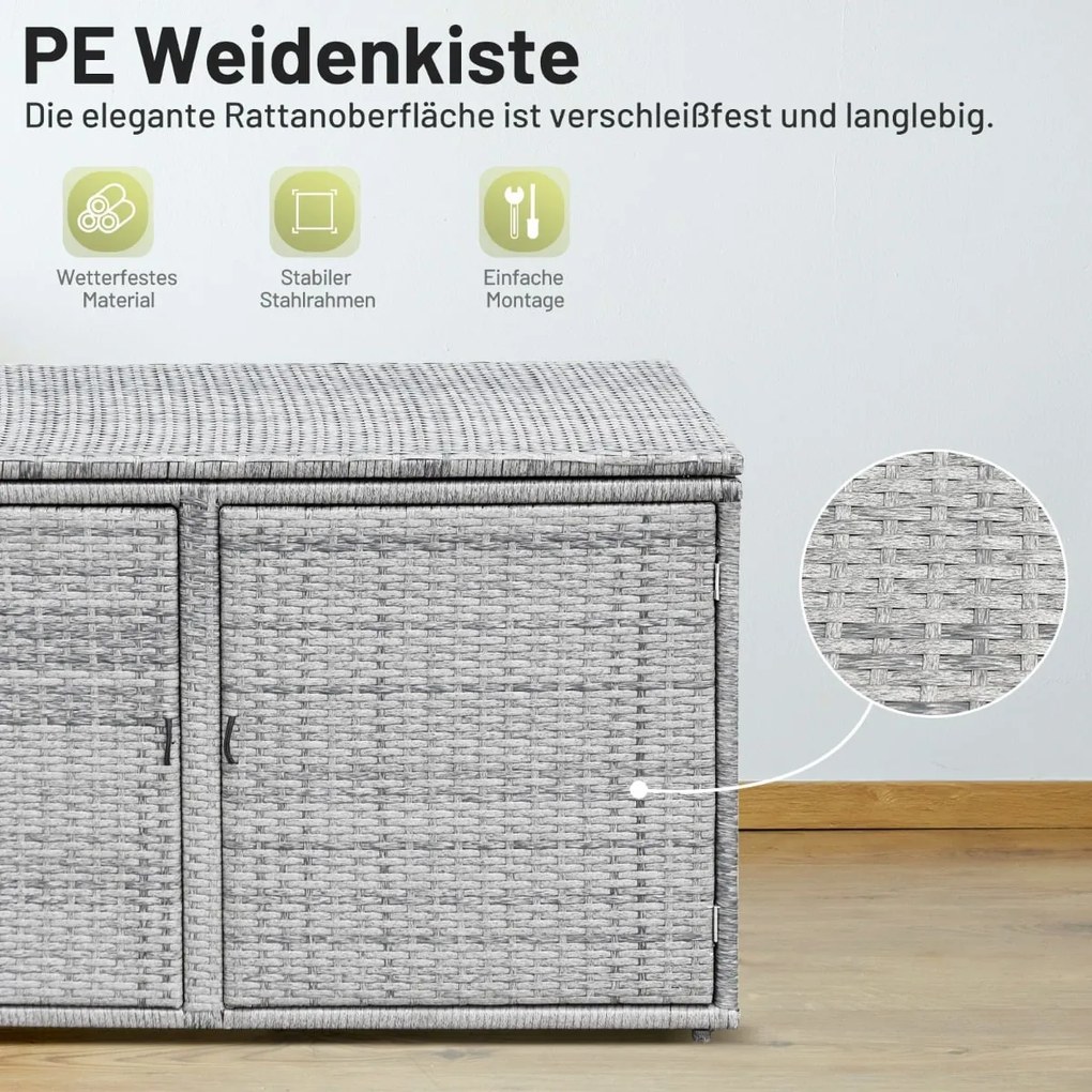 Costway Ratanový terasový box s objemem 335 l – 115 × 60 × 65 cm, šedá