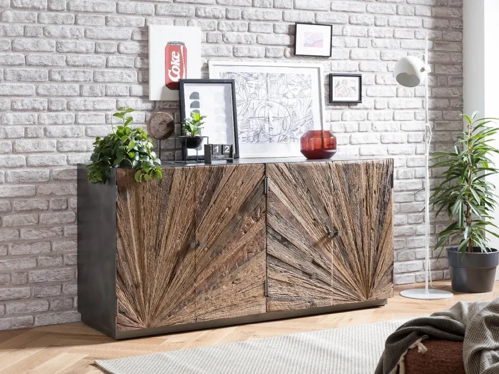 furniture-nabytek.cz - Masivní komoda Derwood z recyklovaného dřeva a kovu, lakovaná, přírodní / šedá