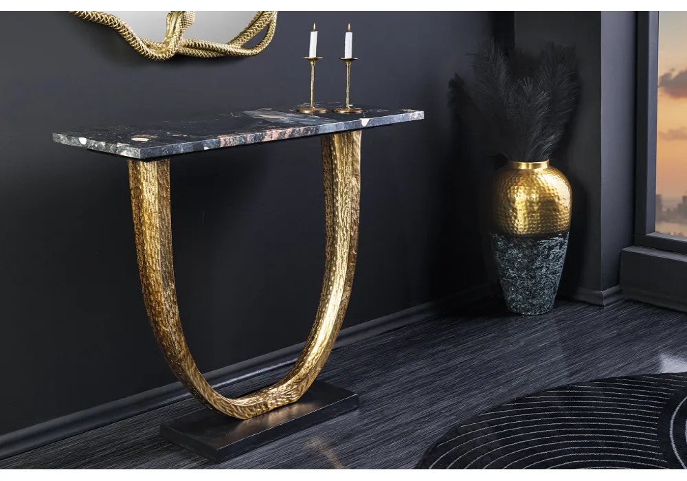 Massive home | Ručně vyrobený konzolový stolek OMEGA 80cm mramorová černá se zlatým rámem