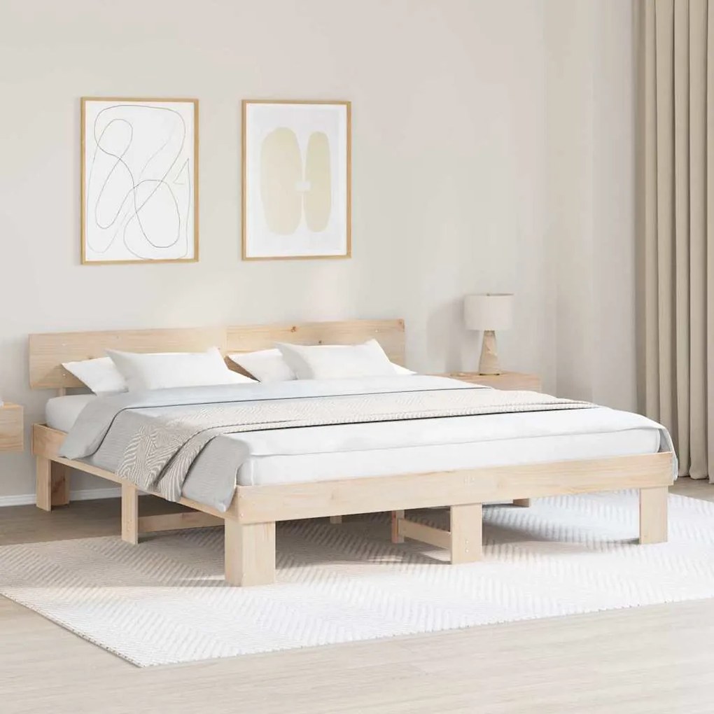 Rám postele s čelo Hnědá 200 x 200 cm Masivní borové dřevo 3382289