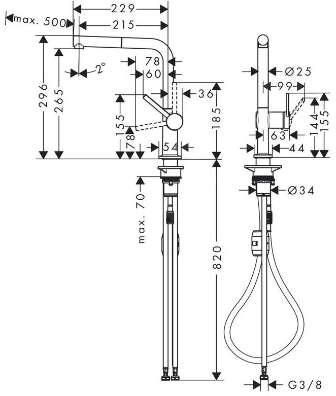 Hansgrohe M54, dřezová baterie Talis s výsuvnou sprškou, kartáčovaný černý chrom, HAN-72808340
