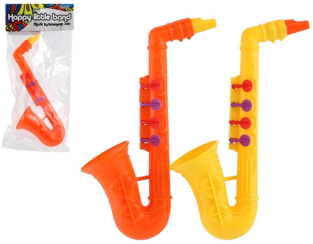 Saxofon plast 24cm 2 barvy v sáčku (1 ks)