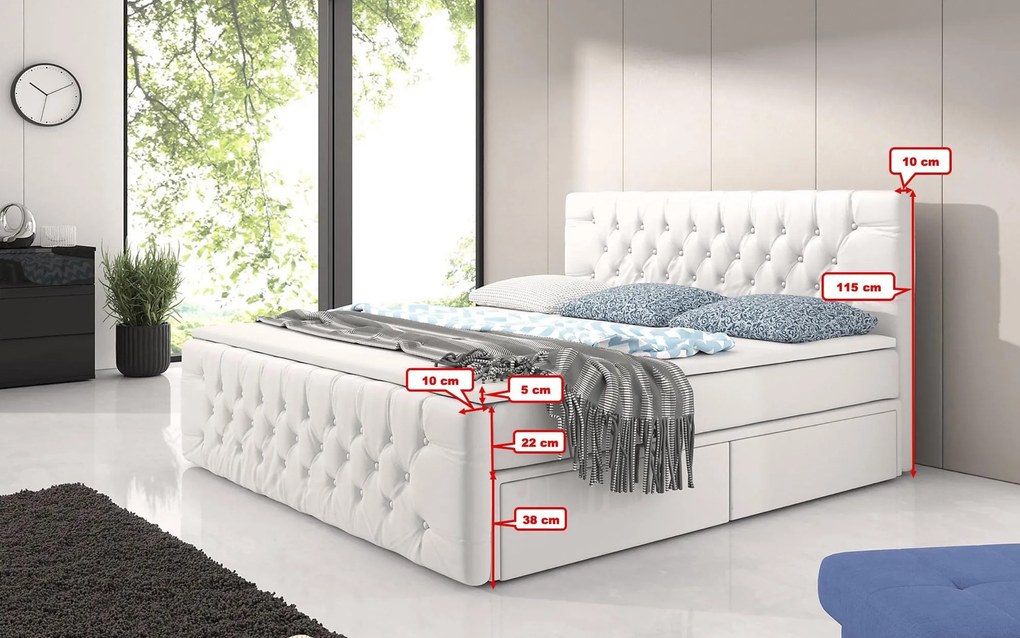 M&B postele Boxspring postel BELLISSIMO s úložným prostorem (4 šuplíky) Velikost postele: 140 × 200 cm, Výběr matrace: Taštičková zónová matrace - mě…