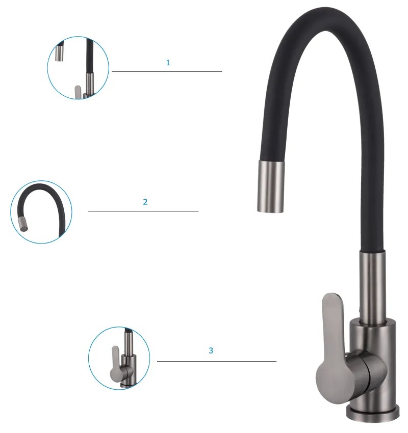 Gamma Flex 2000, stojánková dřezová baterie s flexibilním ramenem, černá-grafitová, GMA-BFX-2000GM