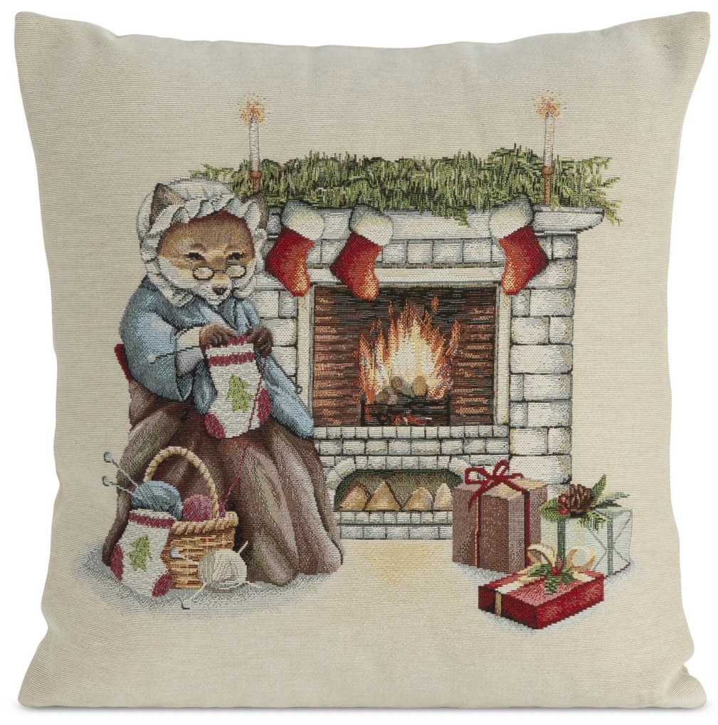 VÁNOČNÍ GOBELÍNOVÁ DEKORAČNÍ POVLAK NA POLŠTÁŘ MERRY3 45X45 CM VZOROVANÁ