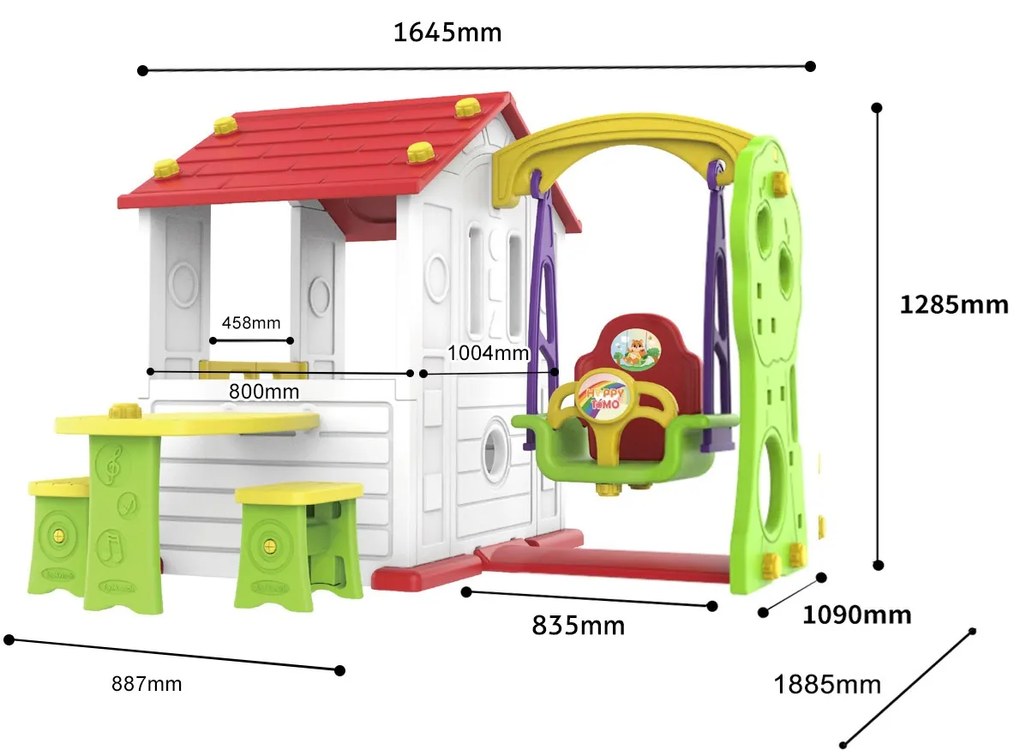 Dětský zahradní domeček s houpačkou 3v1