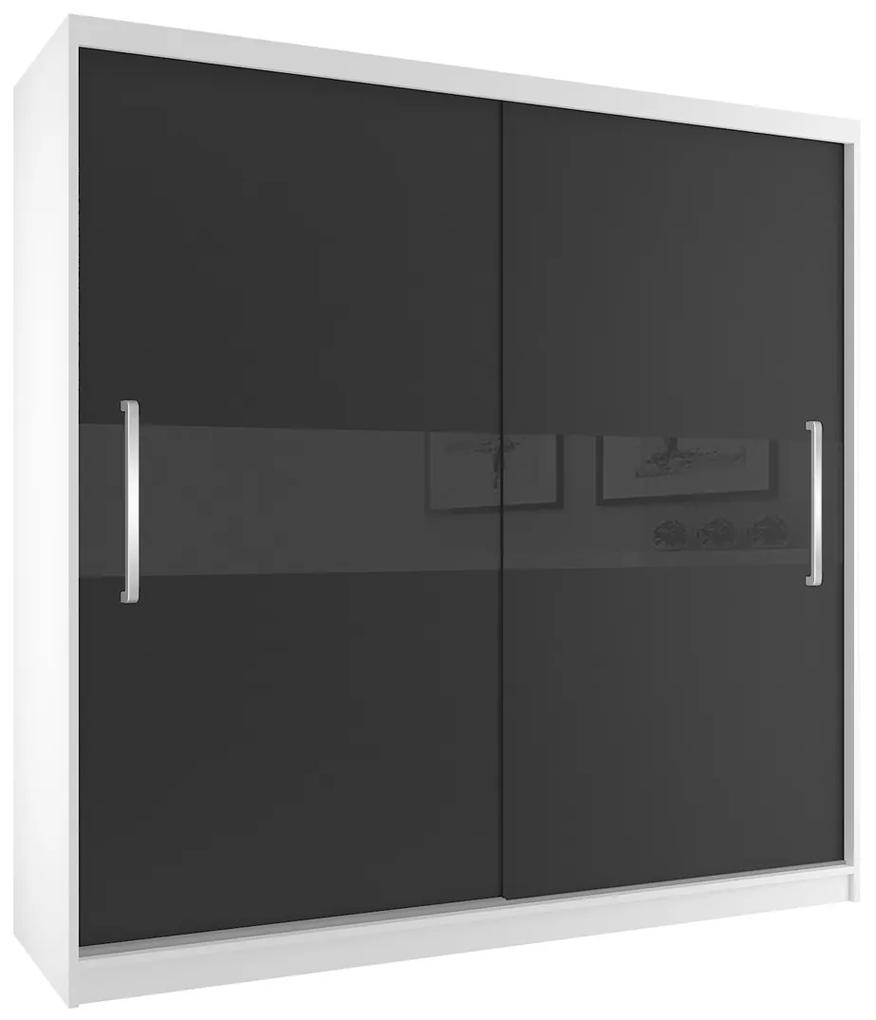 Šatní skříň 200 cm Belini bílý mat / černý mat s posuvnými dveřmi  SI SZP1/2/W/B/B/UU