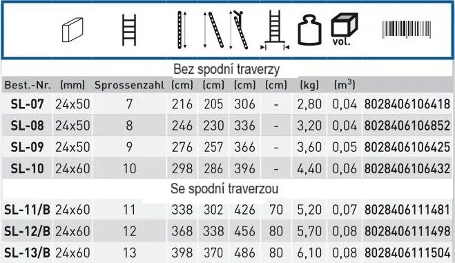 Jednodílný hliníkový žebřík Facal Hobby, 13 příček, SL-13/B,