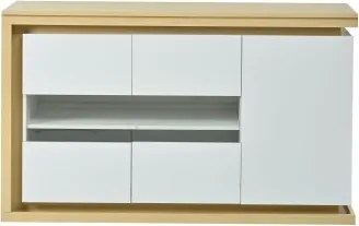 Aosom Moderní příborník, 3 dveře s 4 nastavitelnými přihrádkami, 140 x 40 x 84 cm, bílý