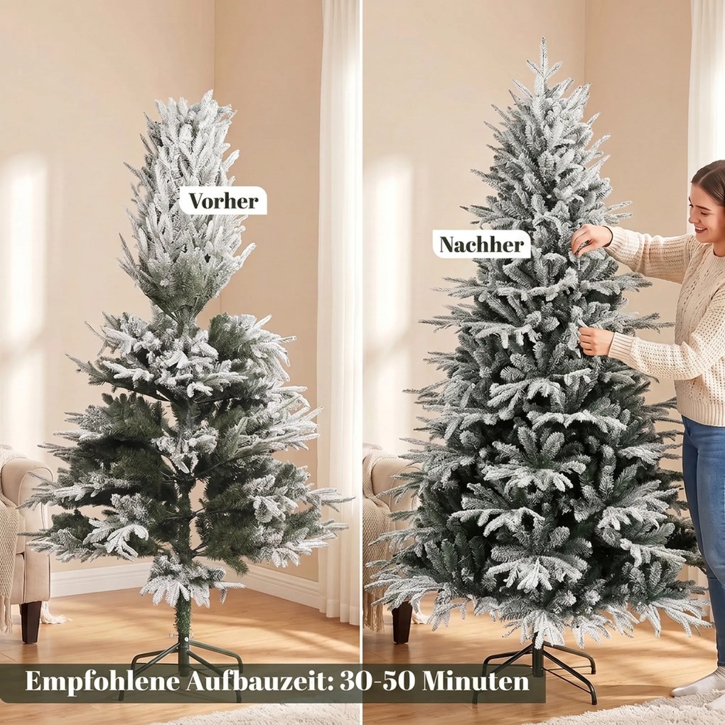 HOMCOM Vánoční stromek se sněhovou pokrývkou, 180 cm, 1920 špiček, skládací systém, umělý, plný