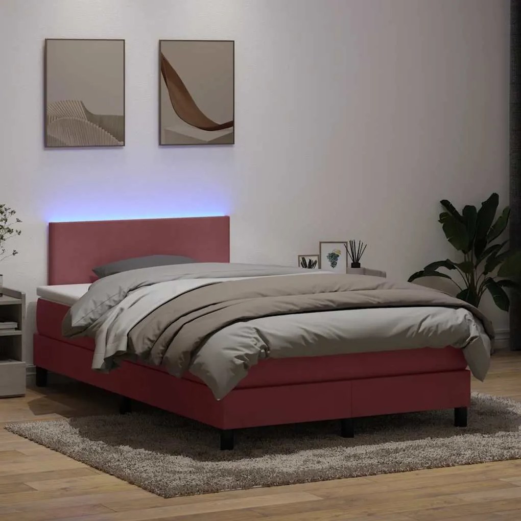 Box spring postel s matrací a LED růžová 120x220 cm samet 3316736