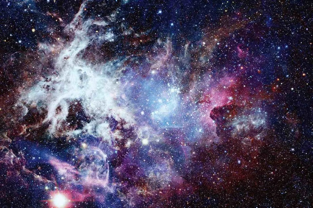 DIMEX | Samolepicí vliesová fototapeta na zeď Abstraktní vesmír MA-5-2300 | 375 x 250 cm | fialová, černá, šedá, růžová