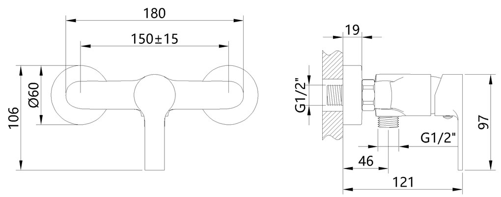 Invena Bralos, nástěnná sprchová baterie, černá matná, INV-BN-07-004-A