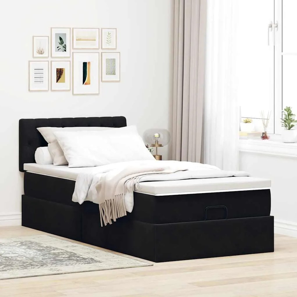 Osmanská postel s matrací & LED černá 80x200cm samet 3312658