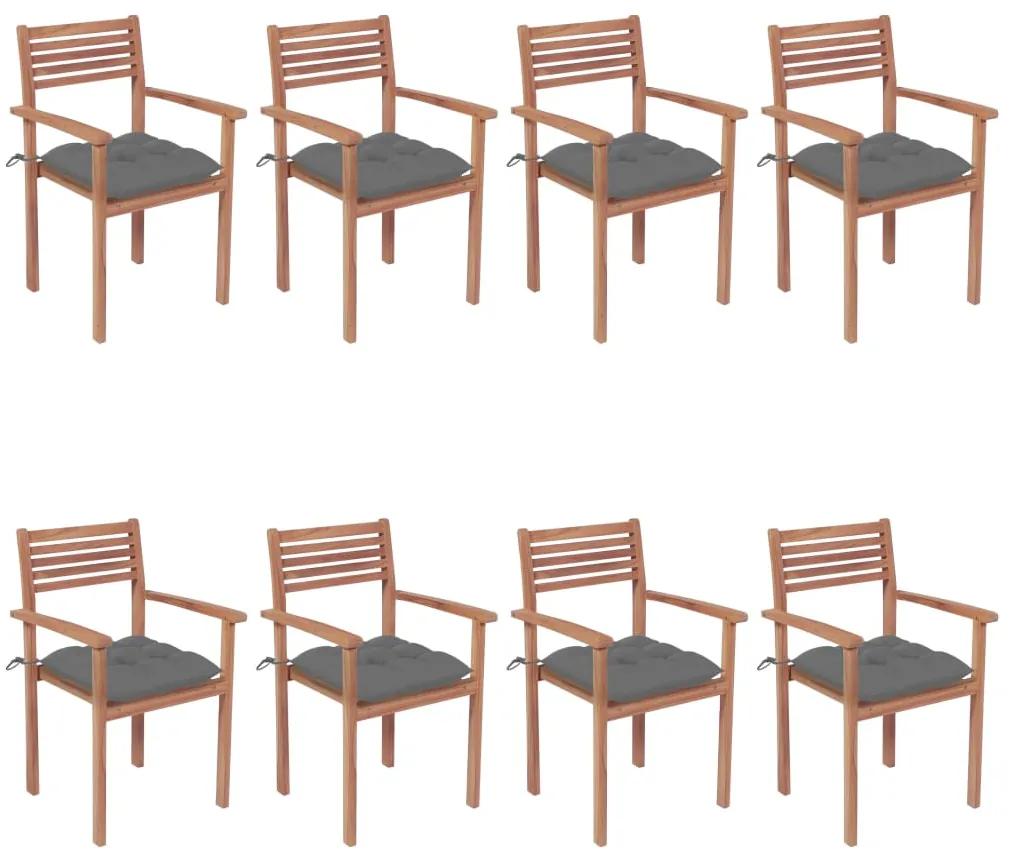 3072616 vidaXL Stohovatelné zahradní židle s poduškami 8 ks masivní teak