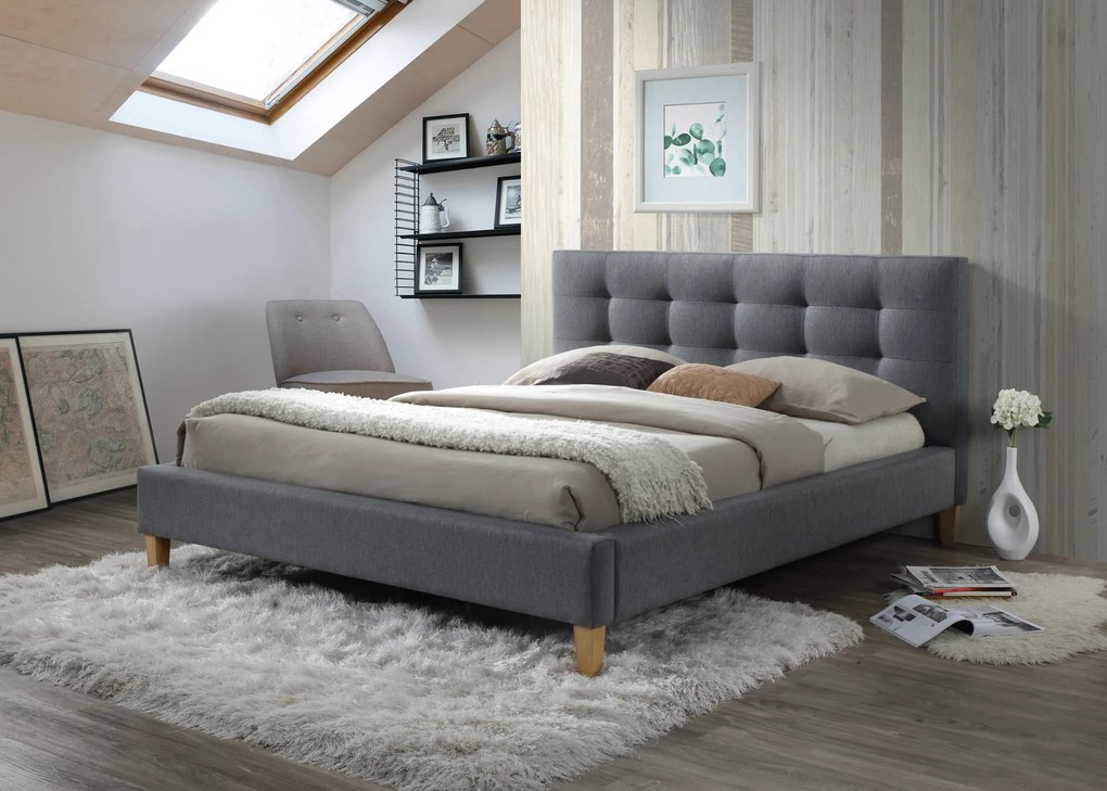Čalouněná postel TEXAS 180 x 200 cm šedá s roštem ZDARMA Matrace: Matrace Coco Maxi 23 cm