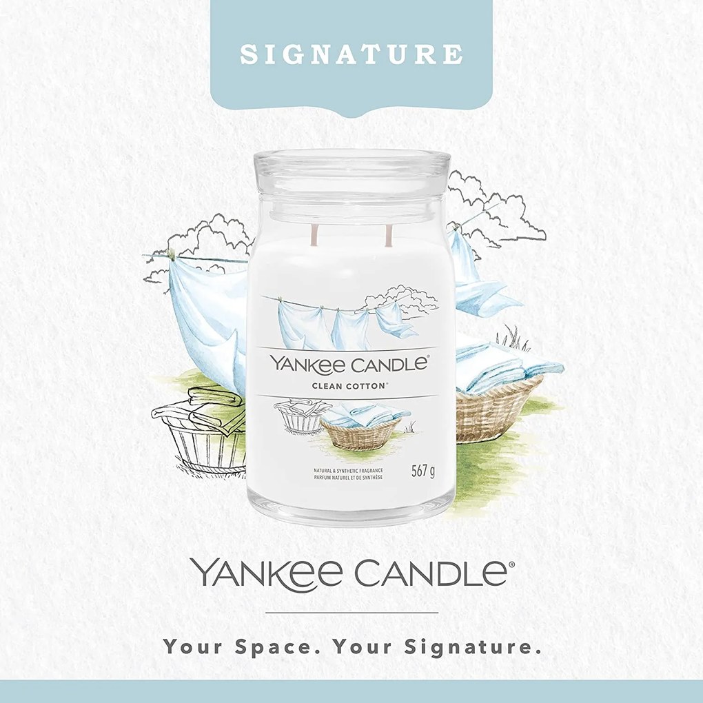 Yankee Candle vonná svíčka Signature ve skle velká Clean Cotton  567 g