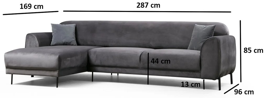 Designová sedačka Haylia 287 cm antracitová - levá