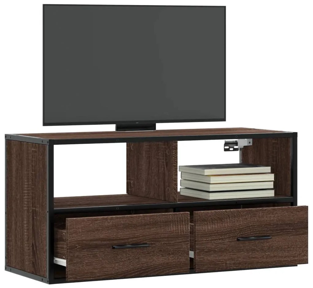 TV skříňka hnědý dub 80 x 31 x 39,5 cm kompozitní dřevo a kov