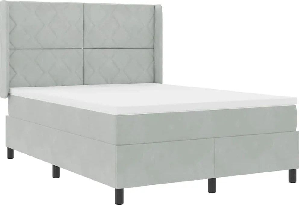 Postel s boxspringem s čelo Světle šedá 140 x 190 cm samet 3342056