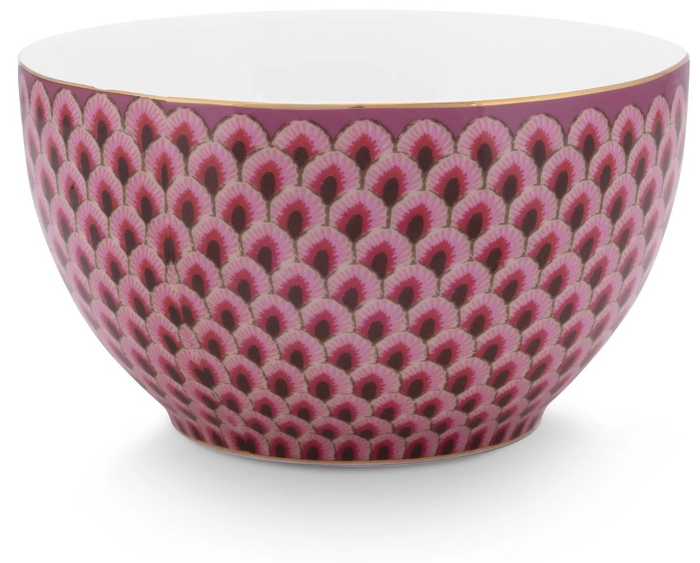 Pip Studio Flower Festival miska Ø9,5cm, tmavě růžová (Malá porcelánová miska s designem hřebenatek)