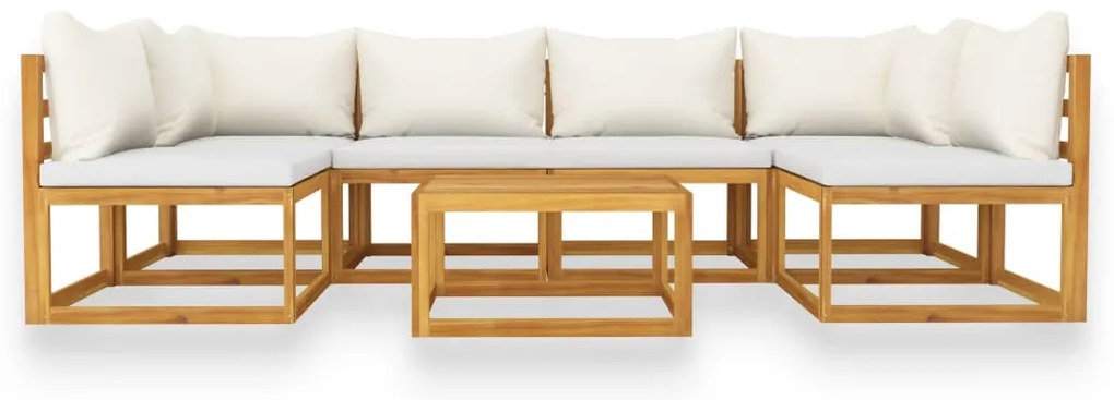 vidaXL 3057653 Marketos 7 Piece Garden Lounge Set with Cushion Cream Solid Acacia Wood (2x311857+311859+311863)