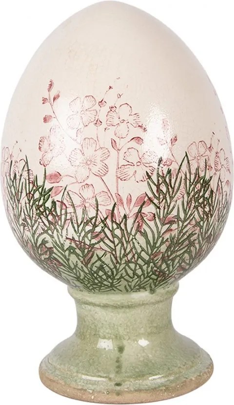 Béžové antik keramické vajíčko s květy Rustic Flower L - Ø 15*24 cm