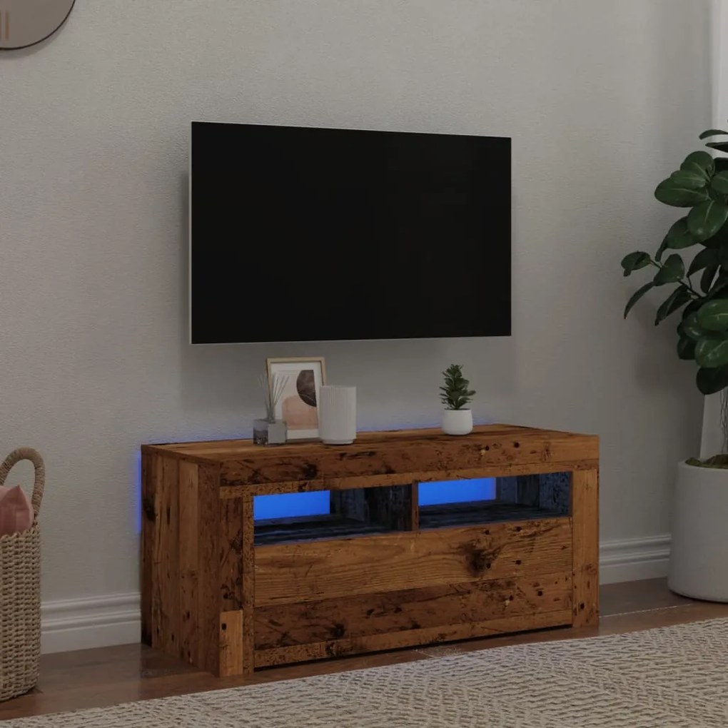 TV stolek s LED old wood 90 x 35 x 40 cm kompozitní dřevo