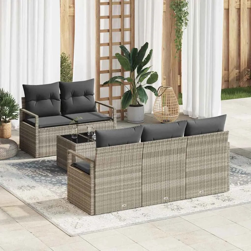 Set pohovek 6 ks 5-Počet míst Světle šedá polyratan 3346262