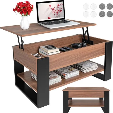 Konferenční stolek Ruhhy 92 x 51 cm se zvedací deskou, úložným prostorem a policí
