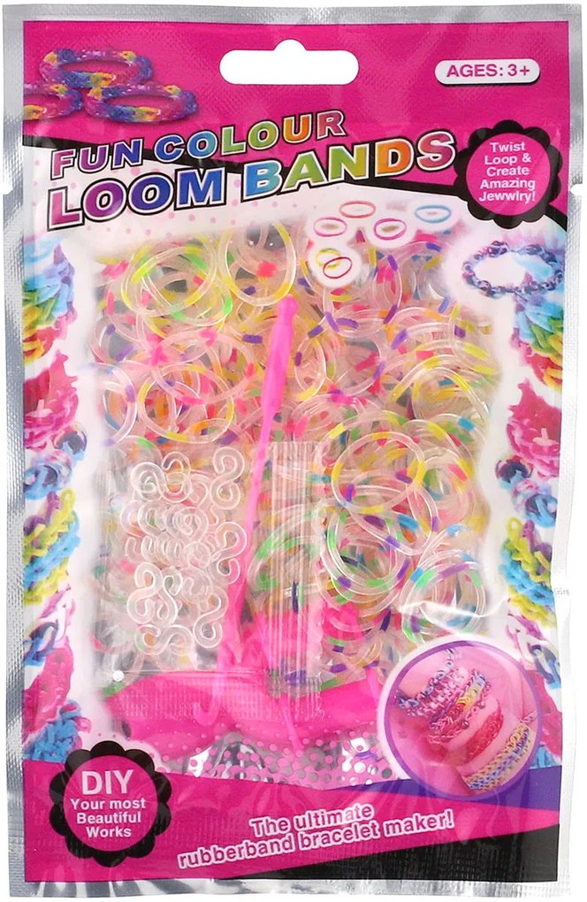_Ostatní 1_ UDĚLEJ SI NÁRAMEK Gumičky LOOM BANDS 200ks set s doplňky strakaté 00861512