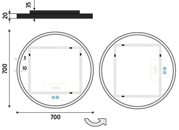 Nimco Černé kulaté LED zrcadlo pr. 700 mm se dvěma dotykovými senzory - ZPC 28001RVX-90