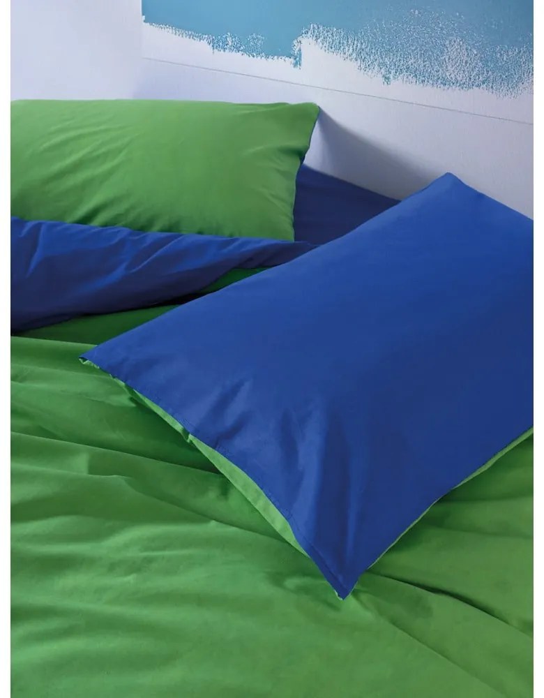 Zelené/modré povlečení na dvoulůžko/prodloužené z bavlny Renforcé s prostěradlem/4dílné 200x220 cm Sage – Mijolnir