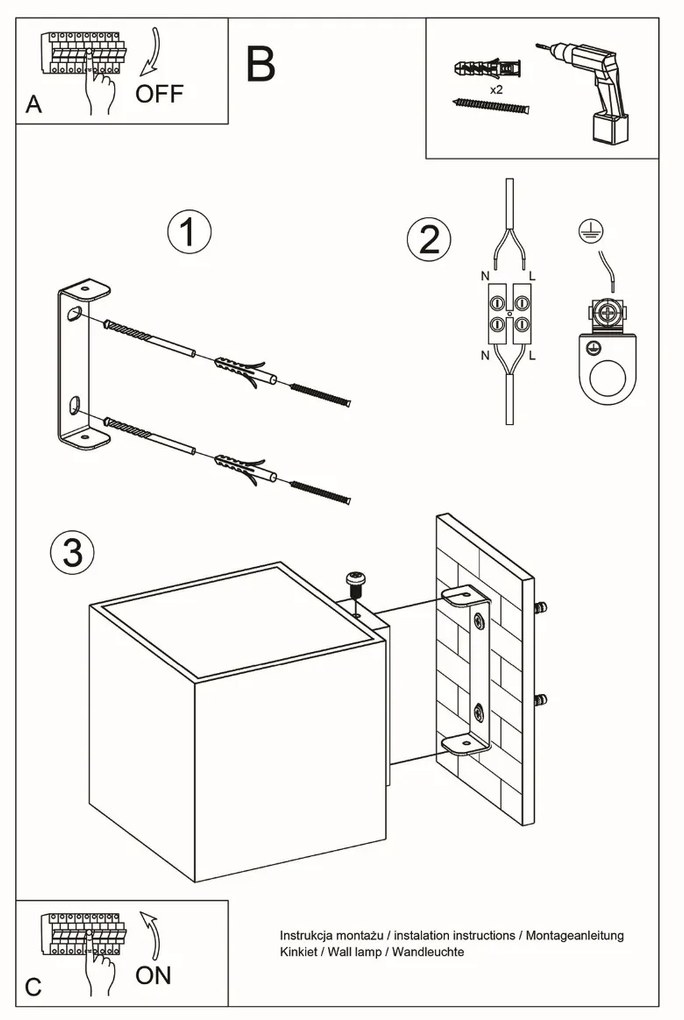 Nástěnné svítidlo Quad, 1x tmavě šedé kovové stínítko