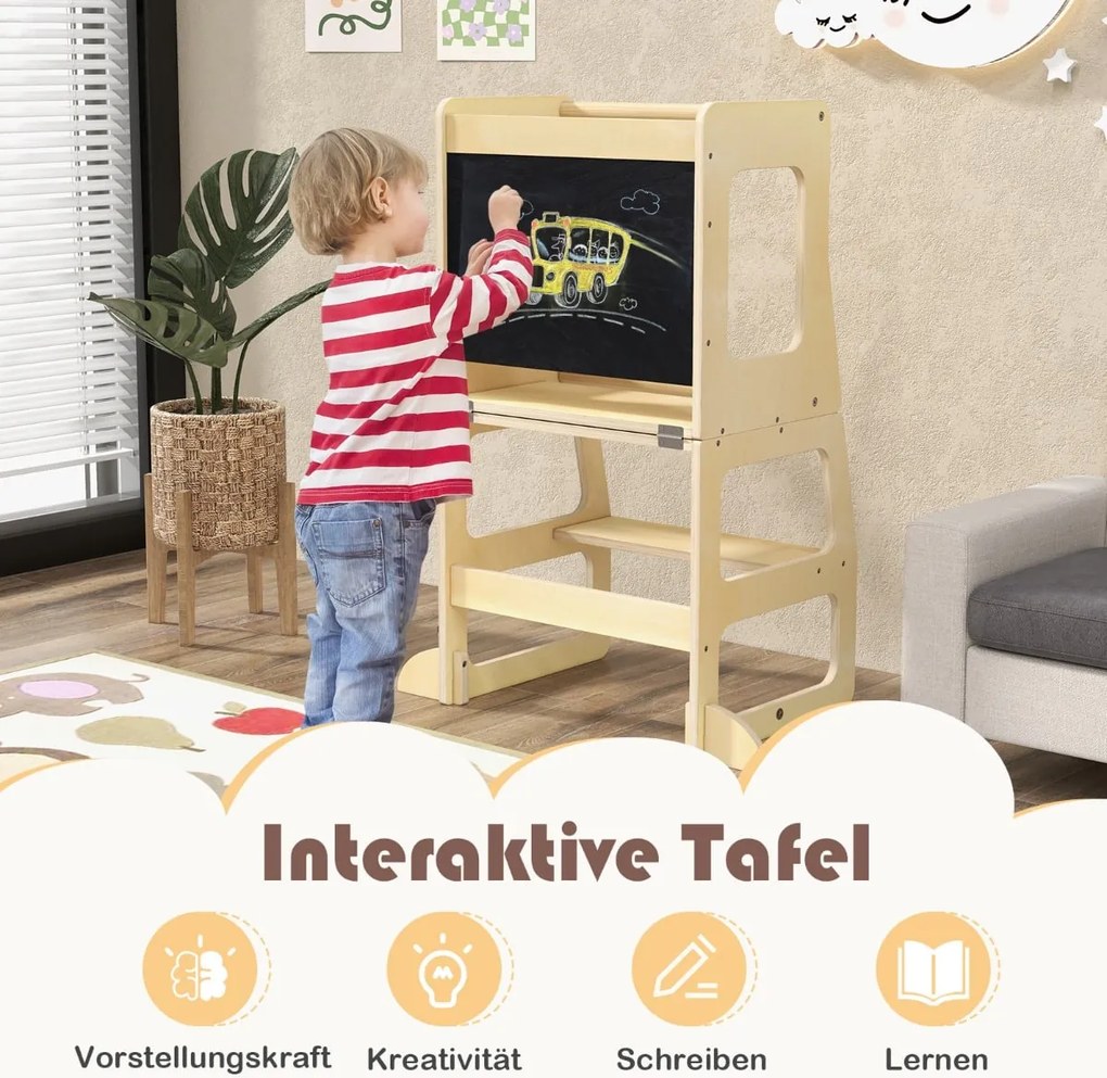Costway 3 v 1 Sada skládacích stupaček pro děti a tabule a dětského stolu