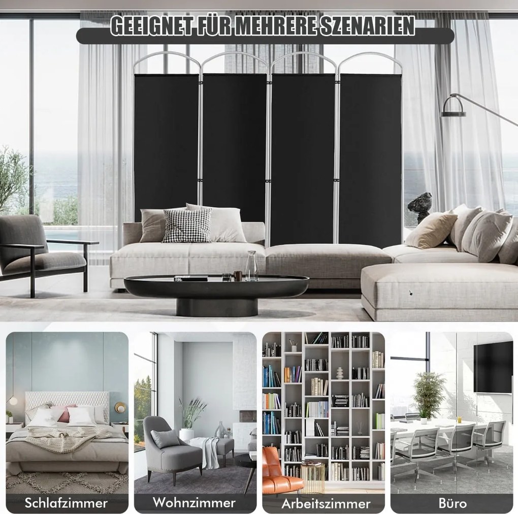 Costway Folding 4 Panel Room Diferd pro Home – 221 × 51 × 188 cm, černý
