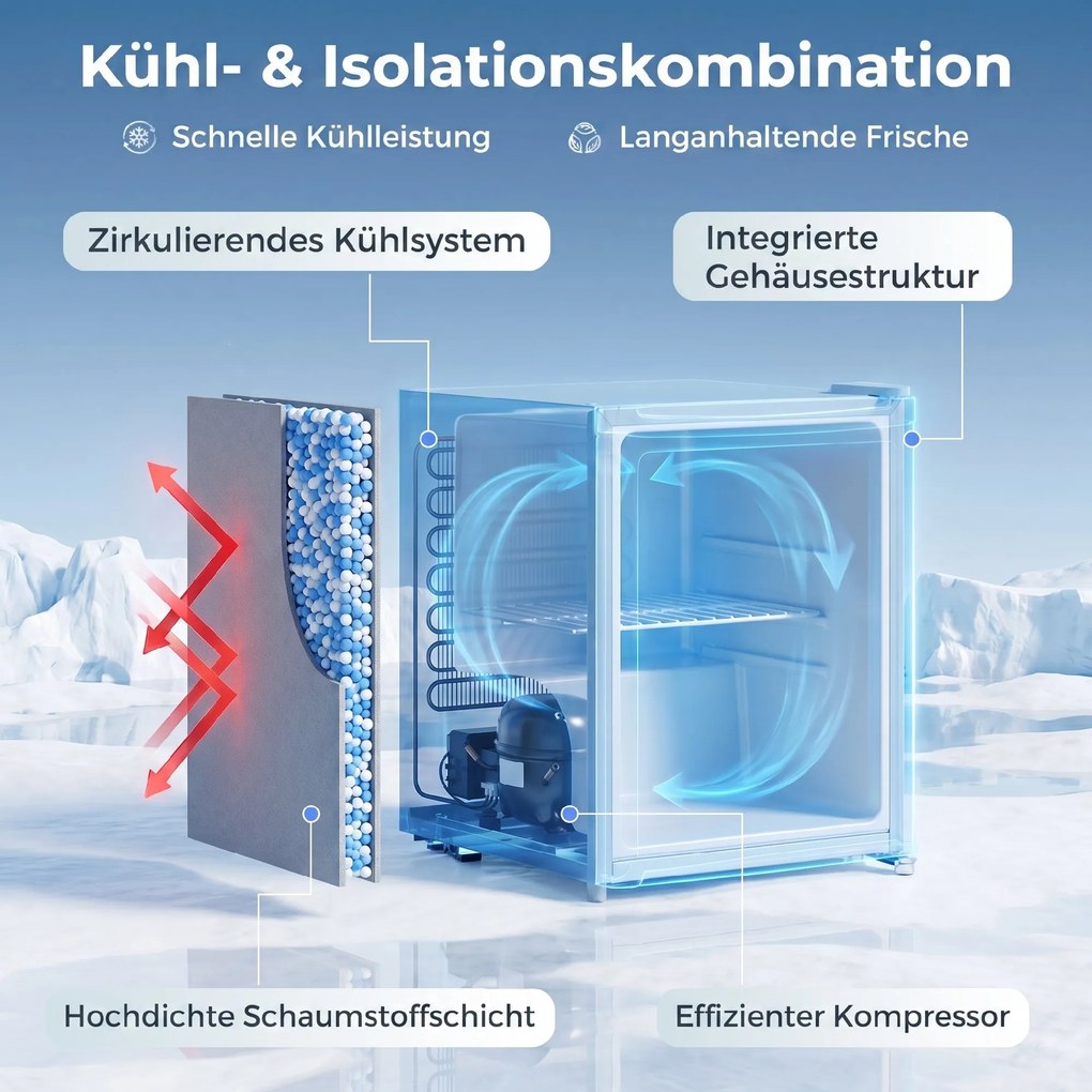 HOMCOM Mini mraznička 35 L mrazicí box elektrický volně stojící 161 W Mini mraznička 47 x 44,2 x 48,8 cm šedá