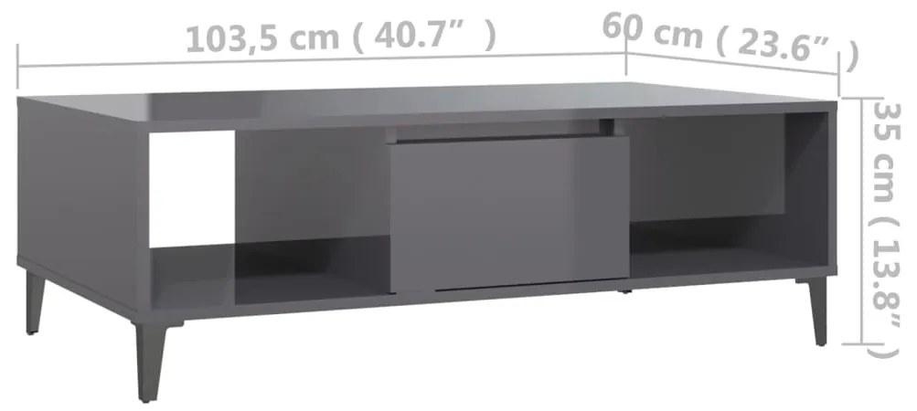 Konferenční stolek šedý vysoký lesk 103,5x60x35 cm dřevotříska - Default Title