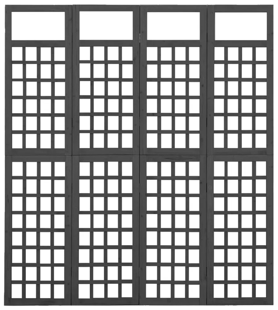 vidaXL Marketos 4dílná dělicí stěna / treláž masivní jedle černá 161 x 180 cm
