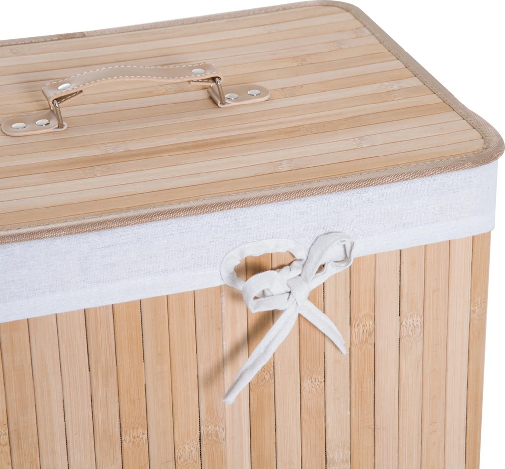 HOMCOM Slim Prádelní Koš s Víkem 72L Skladný Koš s Rukojetí, Odlitelný Prádelní Sáček, Prádelní Box pro Prádelnu, Ložnici, Koupelnu