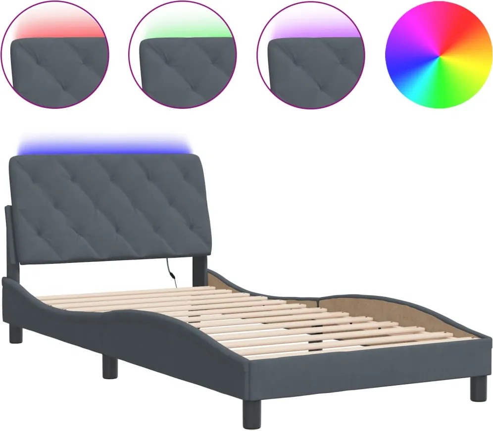 Rám postele s LED bez matrace tmavě šedý 100 x 200 cm samet 3213838