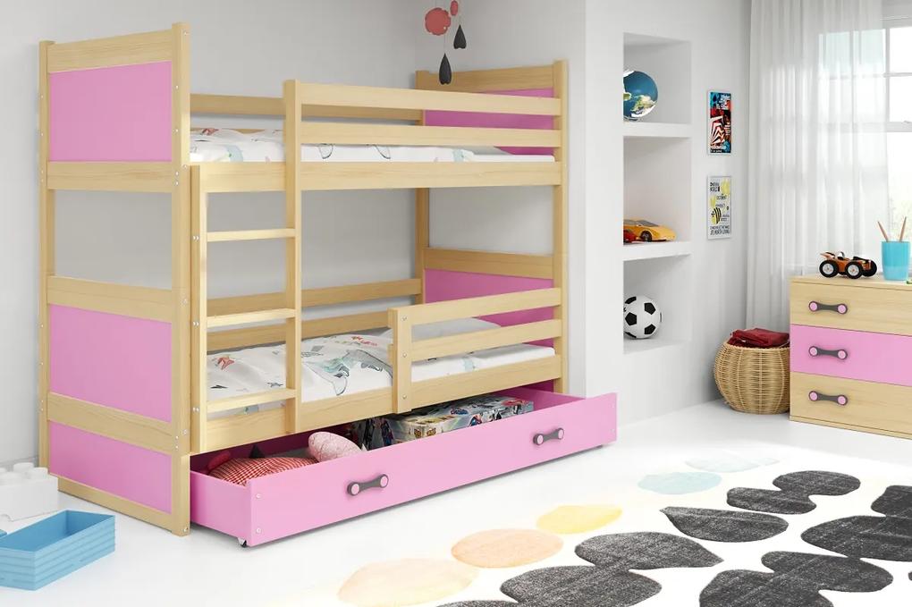 BMS Group Dětská patrová postel s úložným prostorem RICO borovice Velikost postele: 160x80 cm, Barva šuplíku: Růžová