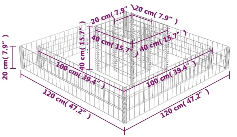 vidaXL Gabionový truhlík pozinkovaná ocel 120 x 120 x 20 cm