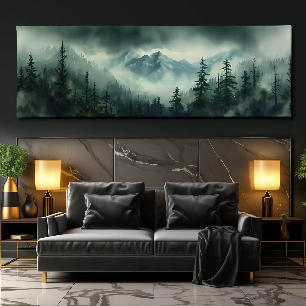Obraz na plátně - Deštivé zakaboněné hory FeelHappy.cz Velikost obrazu: 60 x 20 cm