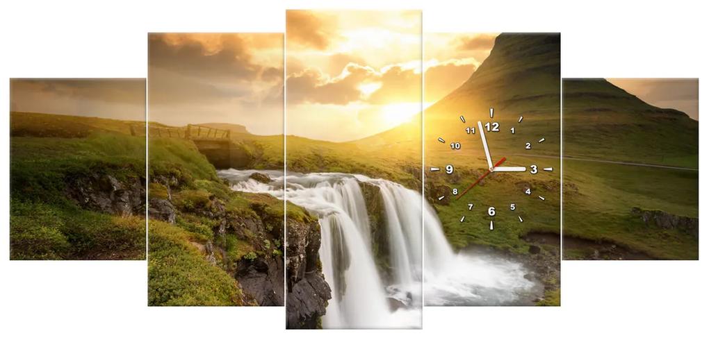 Gario Obraz s hodinami Islandská krajina - 5 dílný Rozměry: 150 x 105 cm